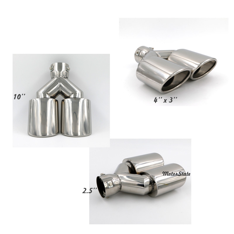 2.5'' / 4''x3'' / 10'' Inlet/Outlet/Length SS Double Exhaust Tip Twins ...