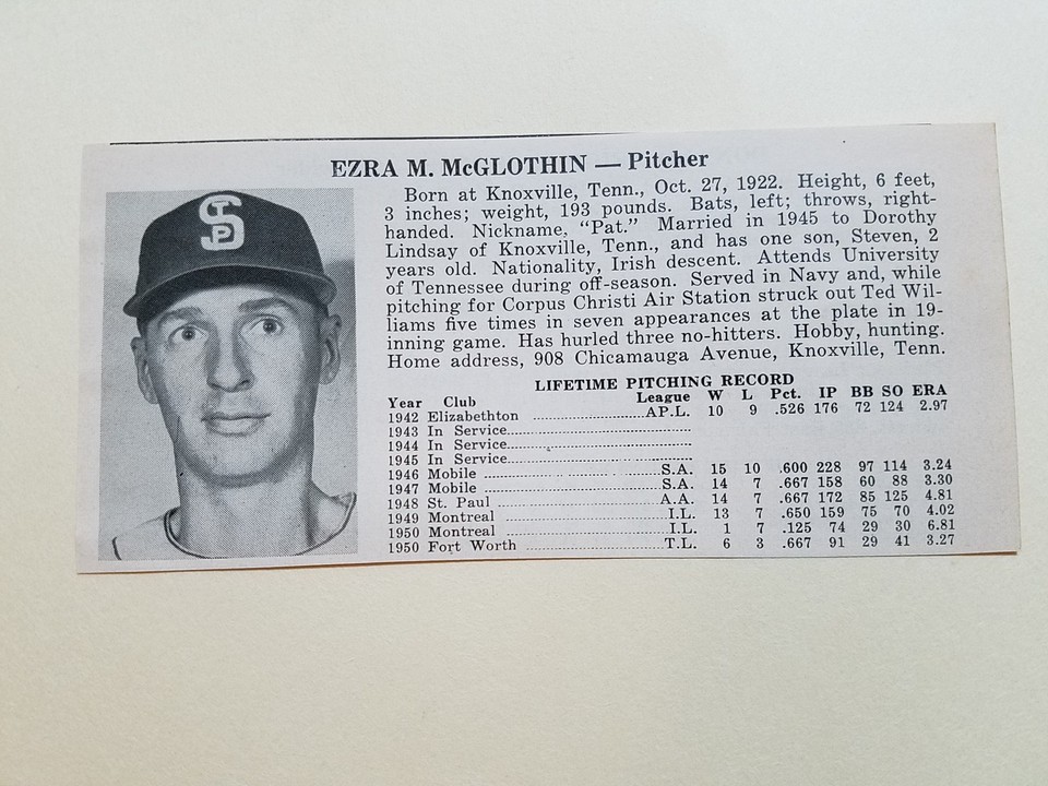 Don Nicholas & Pat McGlothin 1951 Saint St. Paul Saints Player Panel ...