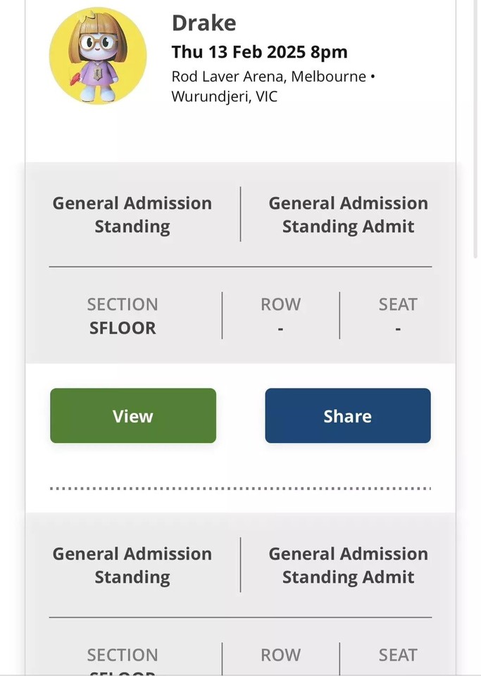 GA Drake tickets Melbourne Feb 13th Thursday 2025 GA | eBay
