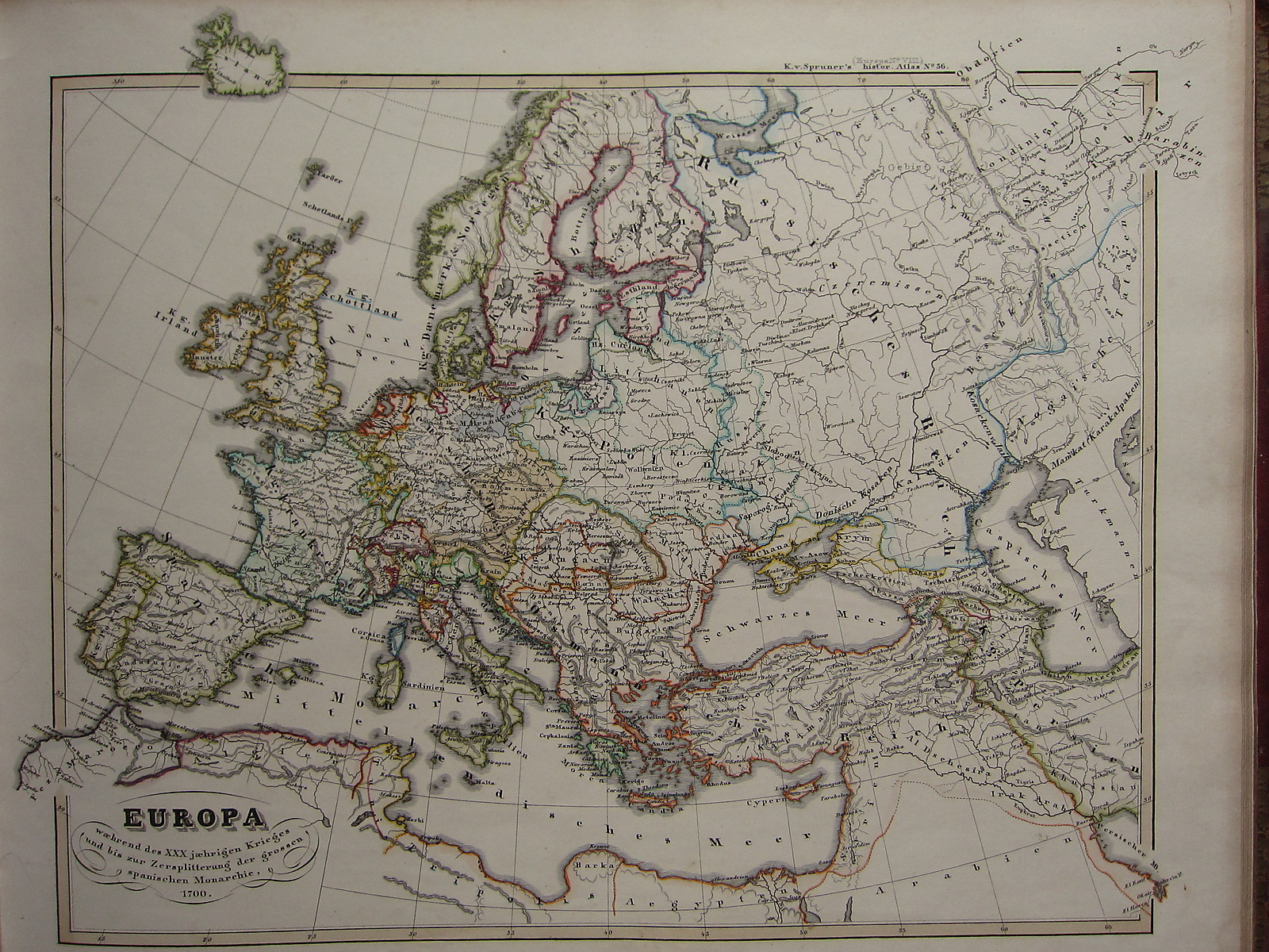 1846 Spruner Ancien Historique Carte ~ Europe Jahrigen War Espagnol ...