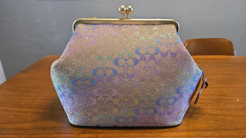 Coach Large Kiss Lock Frame Bag In Crystal Signature Jacquard Rainbow ...