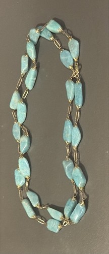 Vintage Necklace Pale Light Blue Amazonite Or Turquoise W/ Gold Tone 20 ...