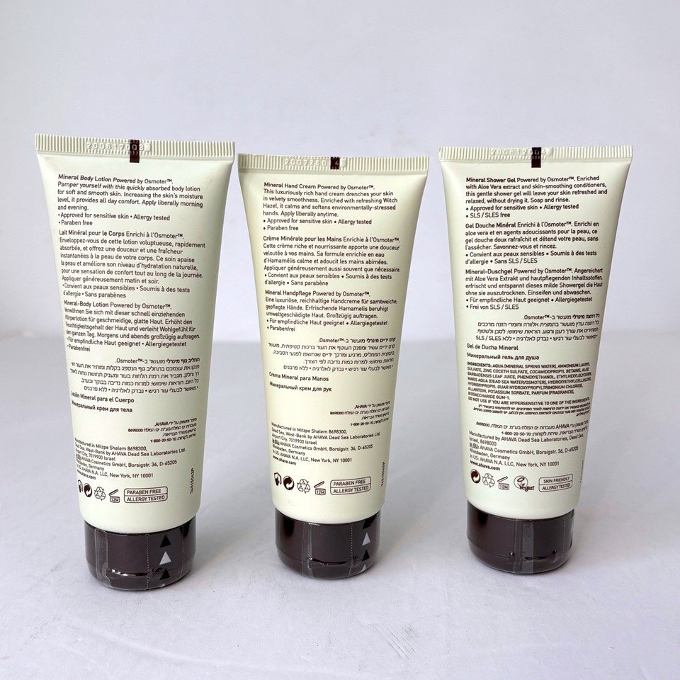 AHAVA Dead Sea Water Set Mineral Body Lotion Hand Cream Shower Gel 3.4 ...