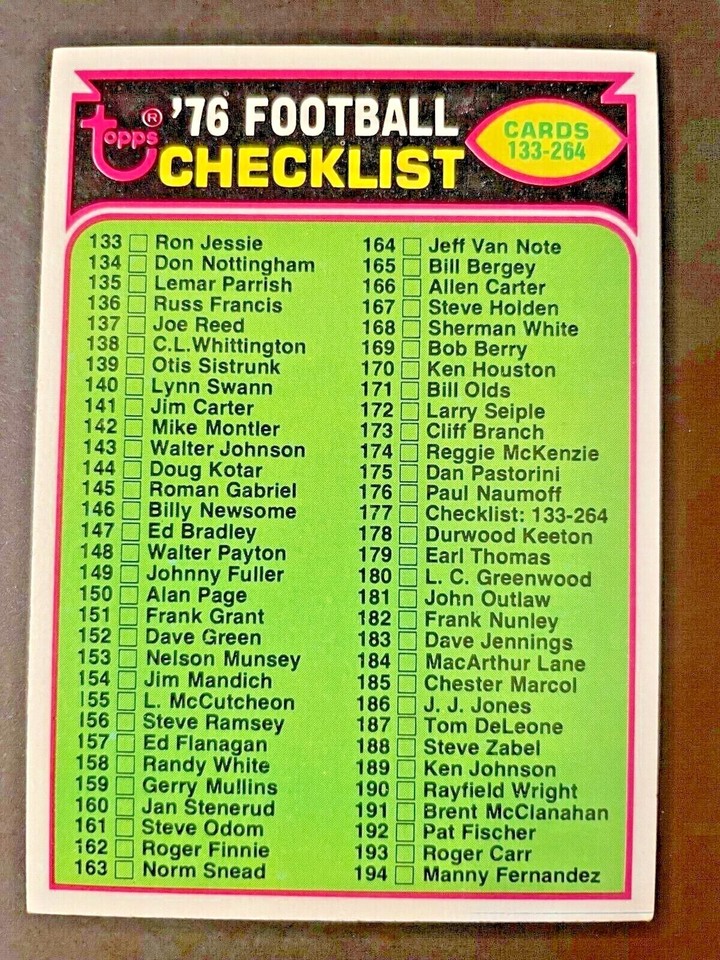 1976 Topps Football - Unmarked Checklists - You Pick - Multi-Card ...