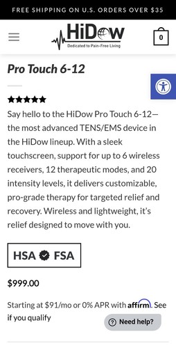 NEW HiDow Pro Touch 6-12 Professional Strength TENS & EMS Wireless ...