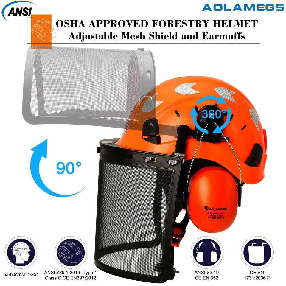 Forestry Safety Helmet with Face Shield Earmuff Sticker Felled Chainsaw ...