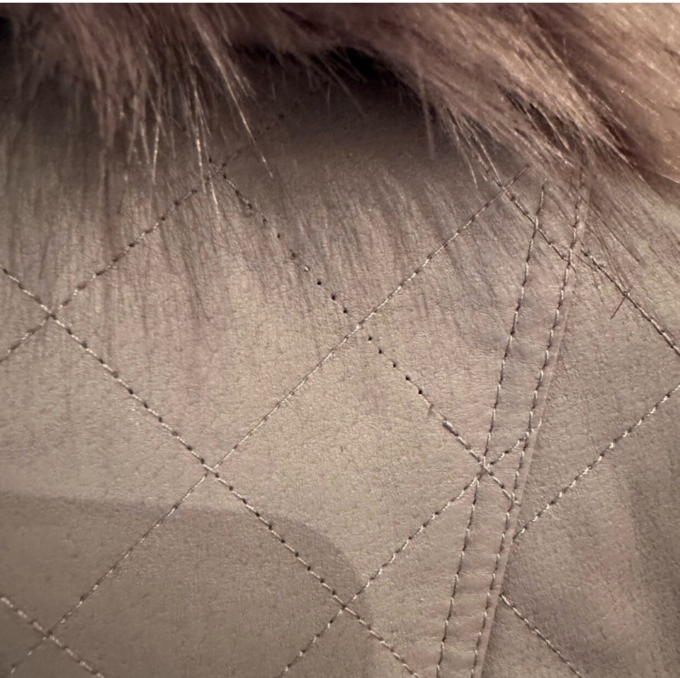 Iman | Gray Leather Coat | Detachable faux fur collar and MATCHING ...