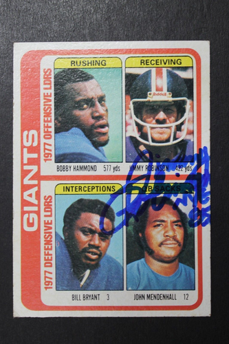 Jimmy Robinson NEW YORK GIANTS Autograph 1978 Topps #518 Signed Card GA ...