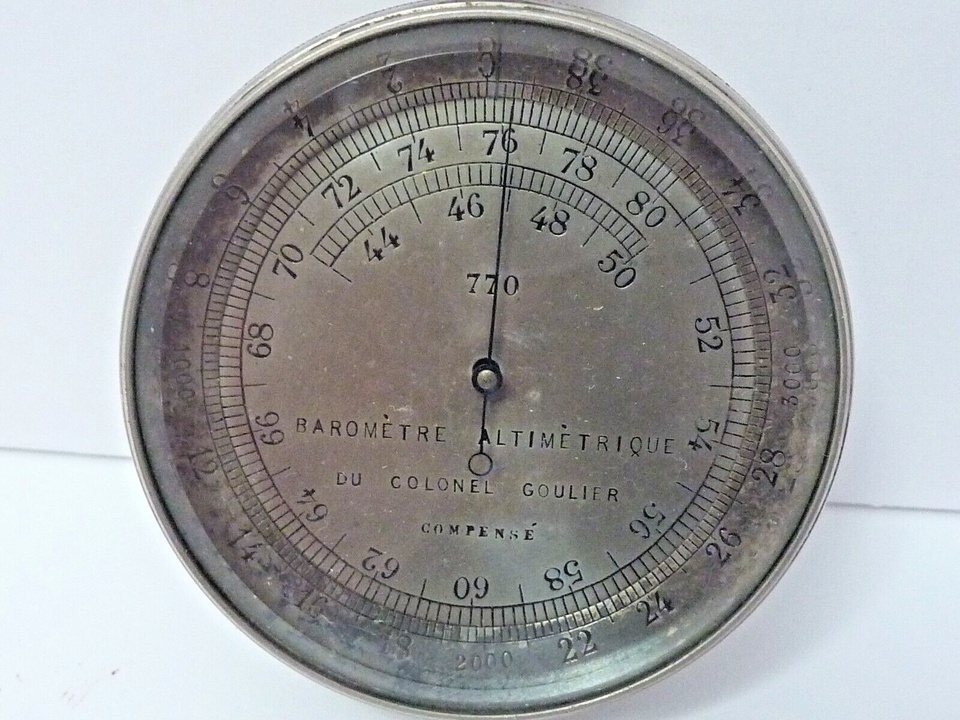 WW I Era Chrome Plated POCKET ANEROID COMPENS BAROMETER / ALTIMETER ...