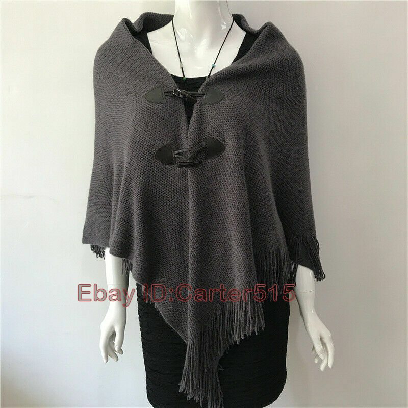 Women Cloak Hood Sweaters Cloak Poncho Cape Coat Jacket Outwear Shawl ...