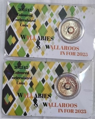 2025 Australian $2 Coin 2 Coins 1 Men's Wallabies 1 Women's Wallaroos ...