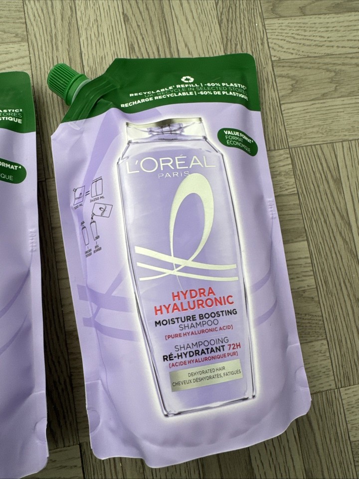 L’Oréal Hydra Hyaluronic Moisture Boosting Shampoo Refill 500ml X2 ...