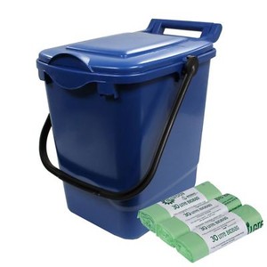 Blue 23 Litre Compost Caddy for Food Waste Recycling&30x30L Compostable ...