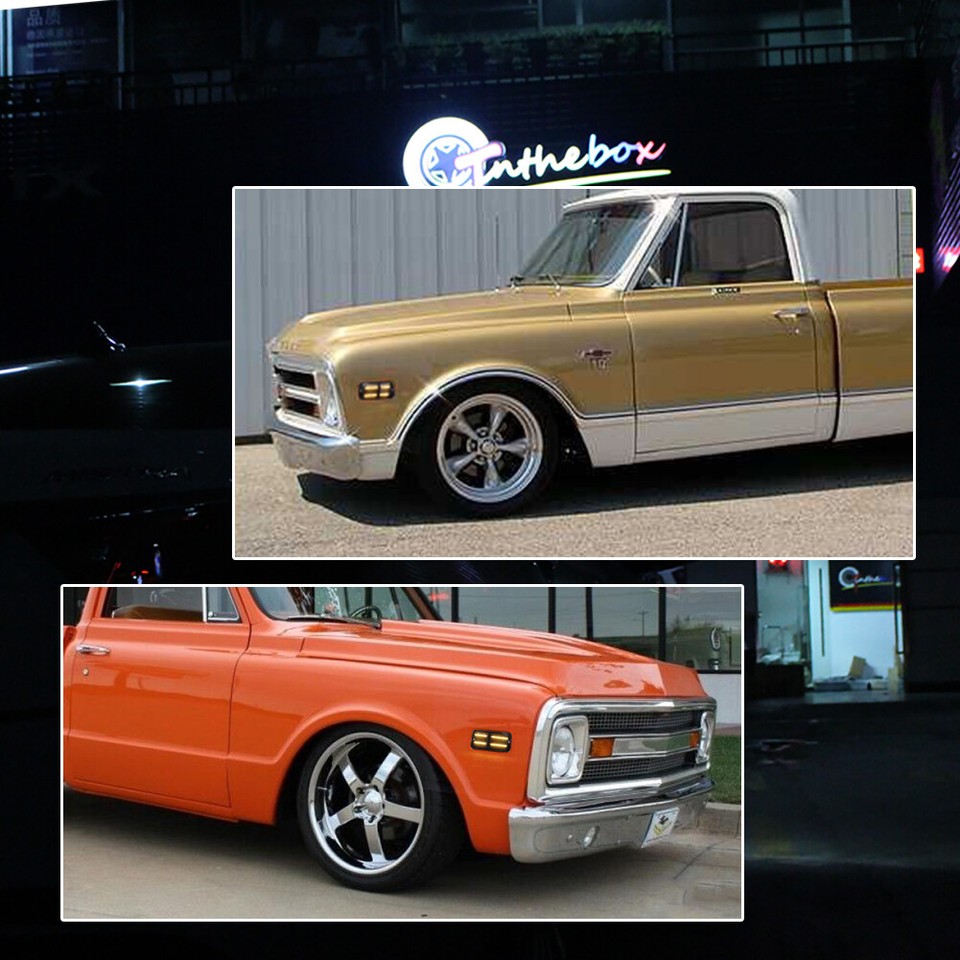 New Amber LED Front Deluxe Side Marker Light Set W/ Trim For 68-72 ...