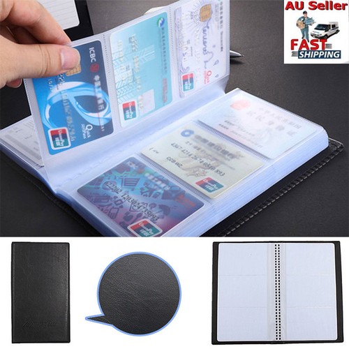 Black Leather 120 Business Name Card Holder Book Wallet Cover Case ...