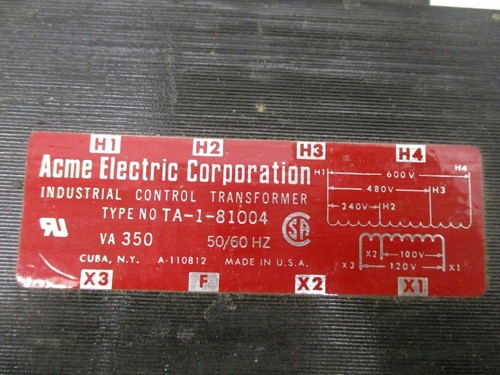 ACME TA-1-81004 350V AC Industrial Control Transformer 50/60Hz A4827AES ...