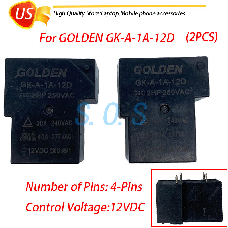 2Pcs For GOLDEN GK-A-1A-12D Power Relay 2HP 12VDC 4-Pin 30A 240VAC 40A ...