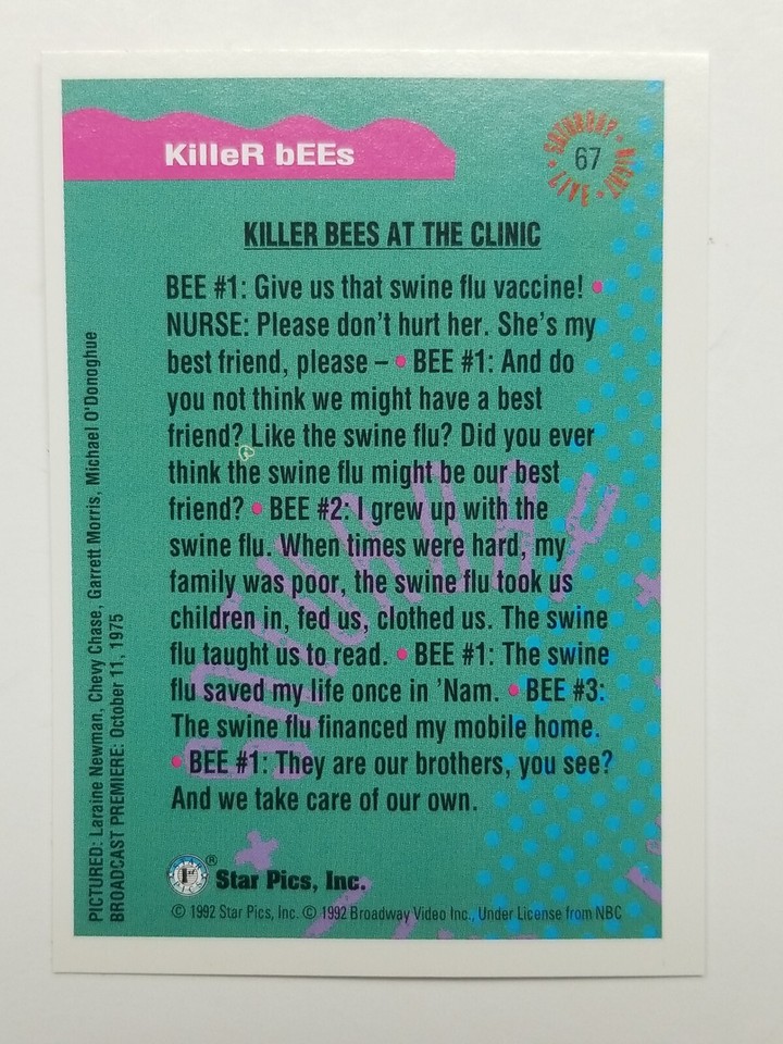 Chevy Chase SNL Card 1992 Saturday Night Live💥Swine Flu Skit # 67 ...