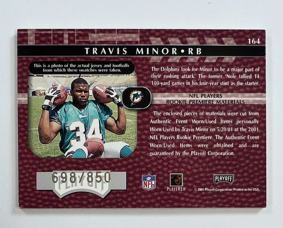 2001 Playoff Absolute Memorabilia #164 Travis Minor Rookie Premiere ...