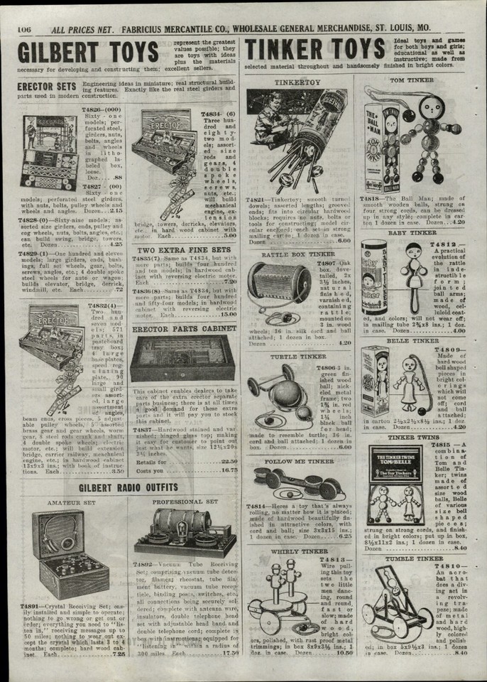 1922 PAPER AD Toy Stoves Ranges Gilbert Erector Radio Outfit Tinker Toy ...