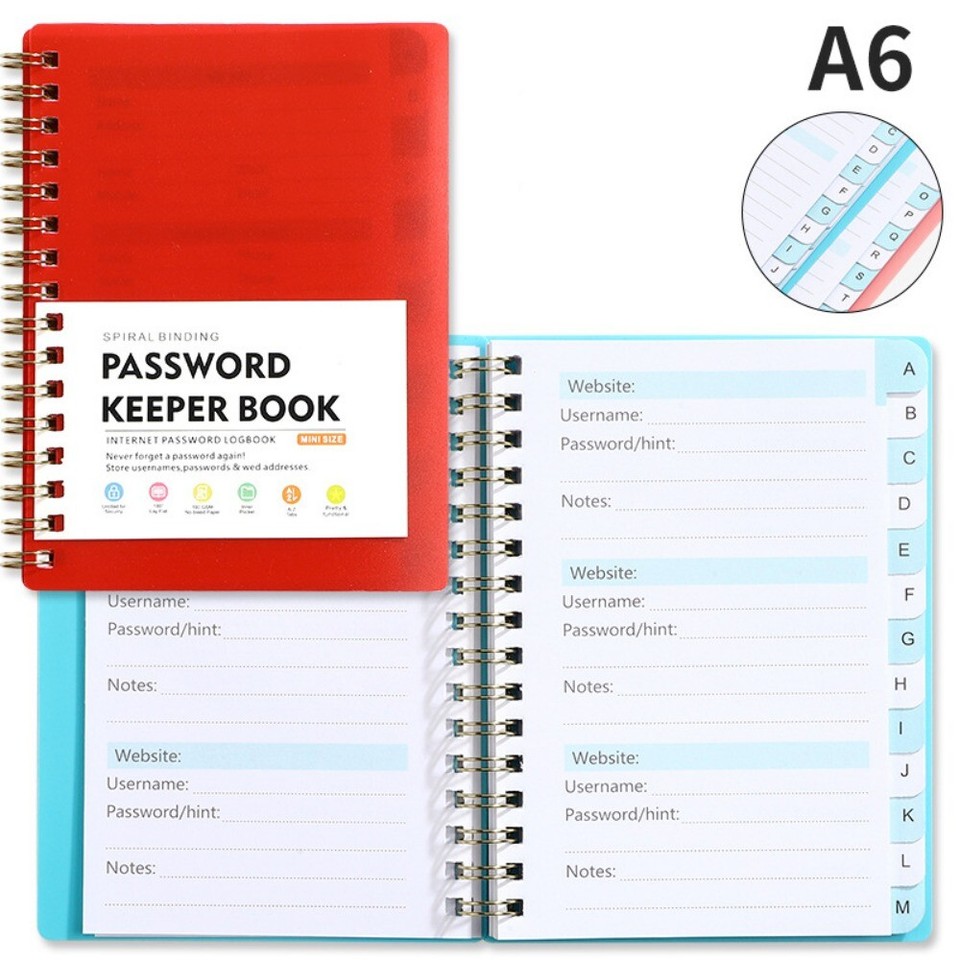 A6 MINI Size Spiral Password Keeper Book With Alphabetical Tabs ...