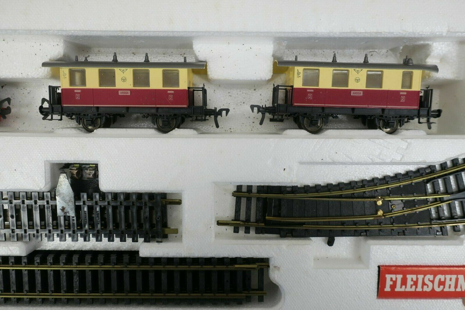 Vintage Fleischmann 6375 HO Scale Train Set Locomotive 2 Cars Complete ...