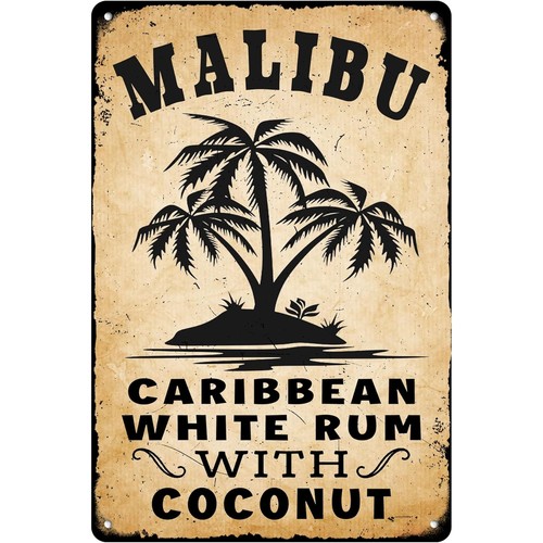 Vintage Malibu Caribbean White Rum With Coconut Metal Sign Retro Tiki ...