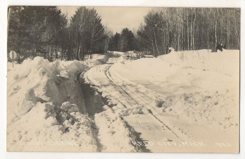 RPPC Snowy Road at REED CITY MI Vintage Osceola County Real Photo ...