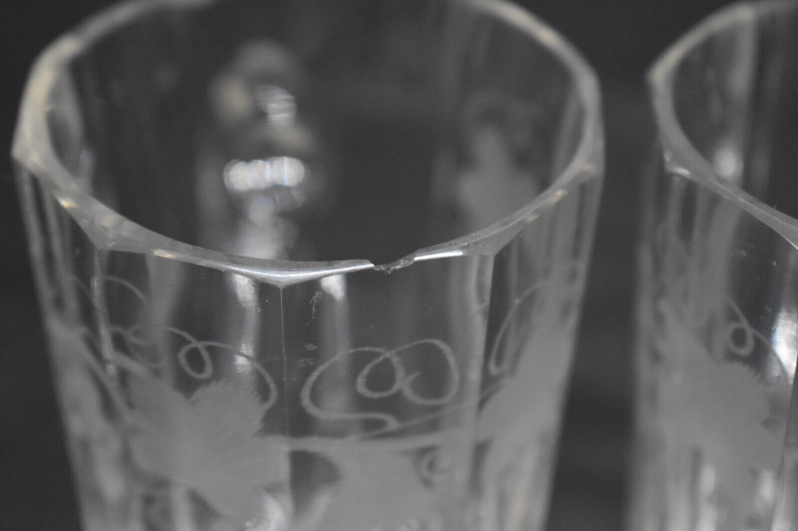 Pair of 19th Century Flint/Lead Glass Engraved Cups w/ Applied Handles ...