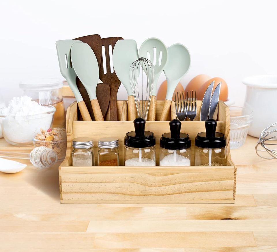 Utensil Holder Wood Cooking Utensil Organizer Large Farmhouse 4 ...
