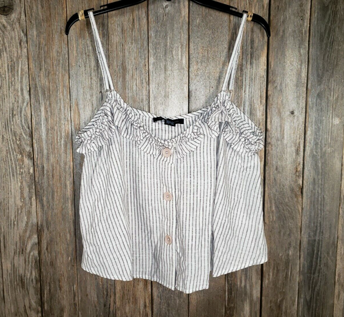 NEW French Connection L Cream Beige Ruffle Cami Tank Top Boho Y2K ...
