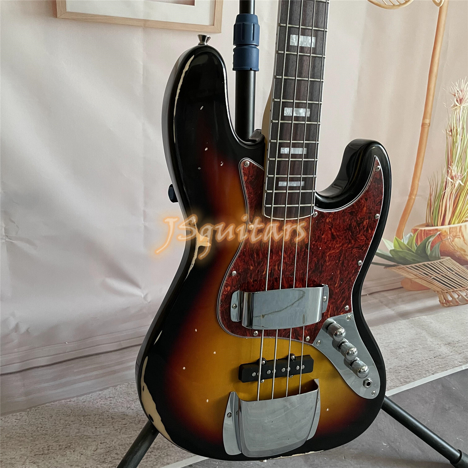 Sunburst Relic Vintage Electric Jazz Bass Guitar 4String Rosewood ...