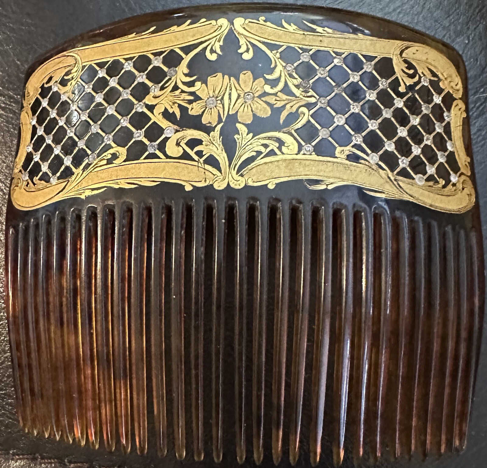 1900s Huge Gold Celluloid Art Nouveau Hair Comb Rhine… - Gem