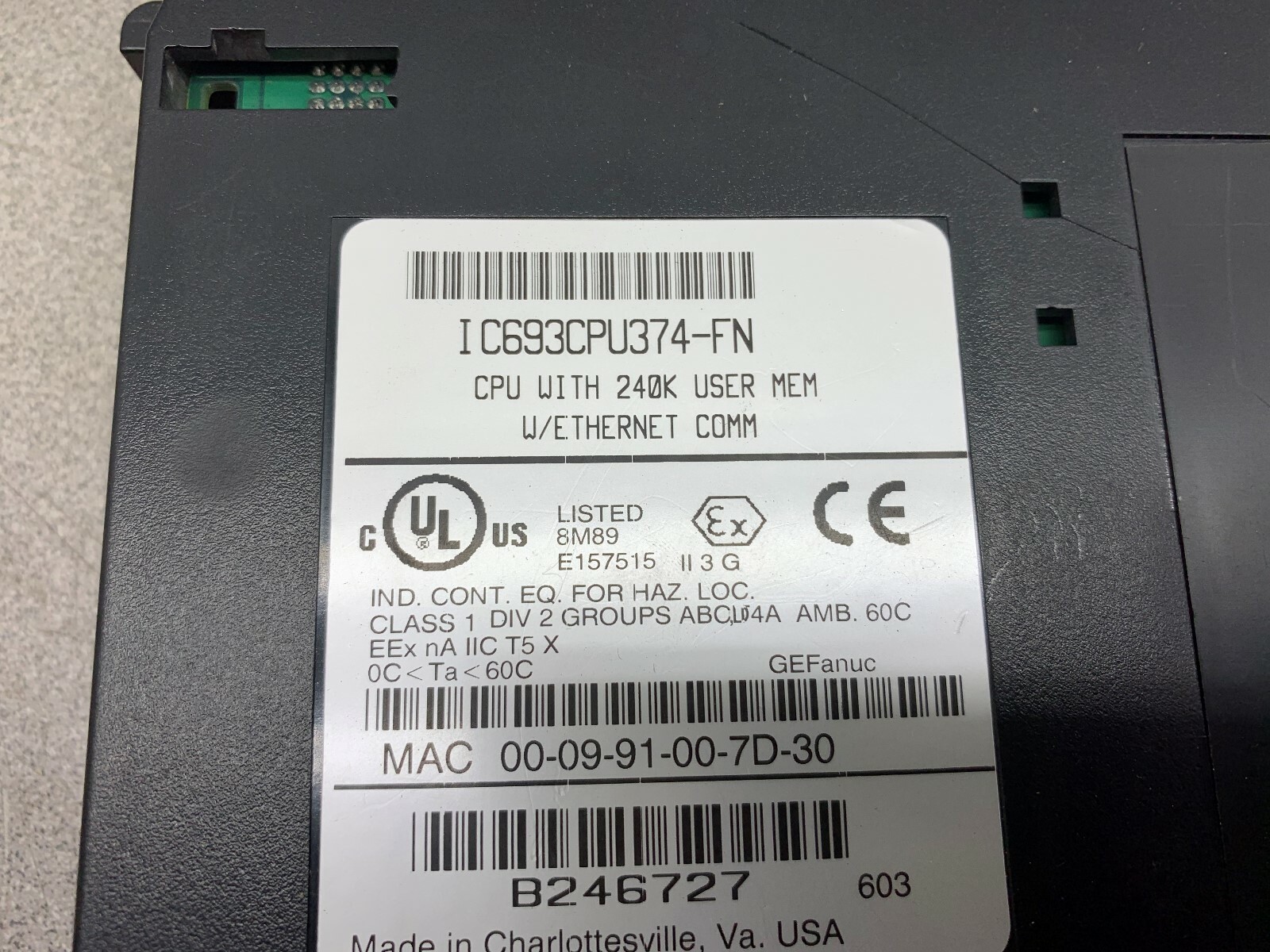 USED GE CPU WITH 240K USER MEM W/ ETHERNET COMM IC693CPU374-FN | eBay