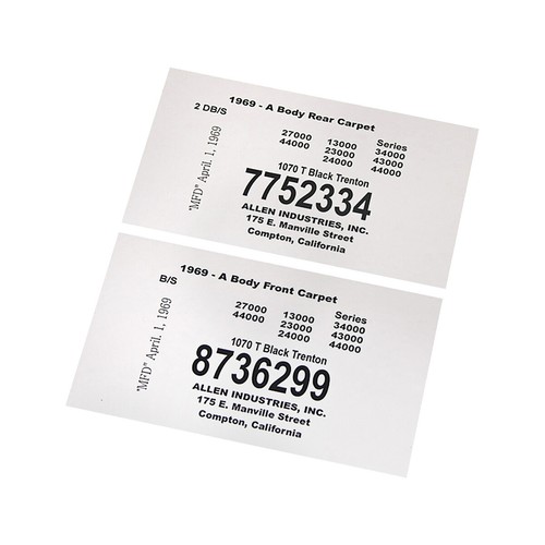 69 Chevelle GTO 442 GS A-body Carpet Tag Front and Rear | eBay