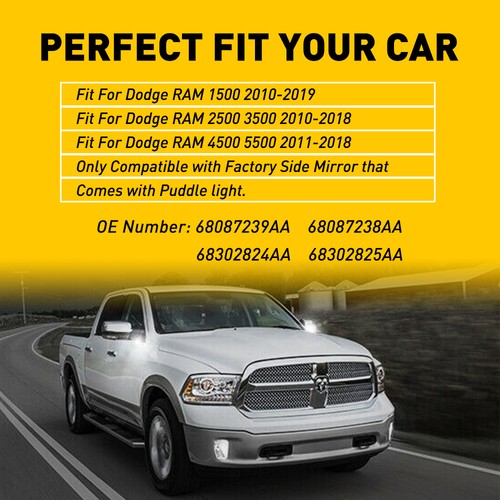 LED Side Mirror Light Lamp Puddle Light Fit Dodge RAM 1500 2010-2019 ...