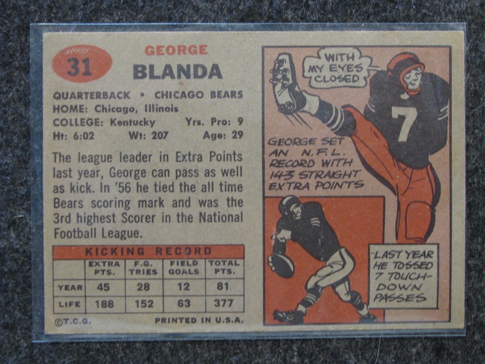 1957 Topps George Blanda #31 Chicago Bears, 1967 Topps Roman Gabriel ...