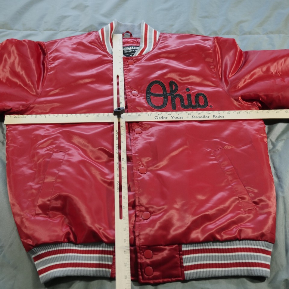 Ohio State Jacket Mens Extra Large Red Black Satin Script Patch Homage ...