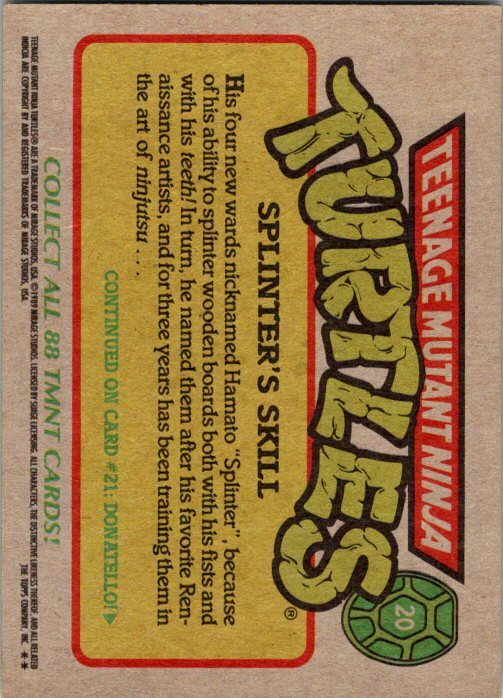 1989 Topps Teenage Mutant Ninja Turtles #20 Splinter's Skill | eBay
