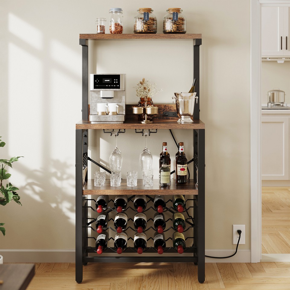 Wine Kitchen rack Table with Glass Holder and Wine Storage Space Saving ...