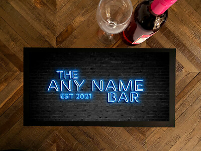 Personalised Bar Runner mat - Blue Neon effect Cocktail Bar runner Beer ...