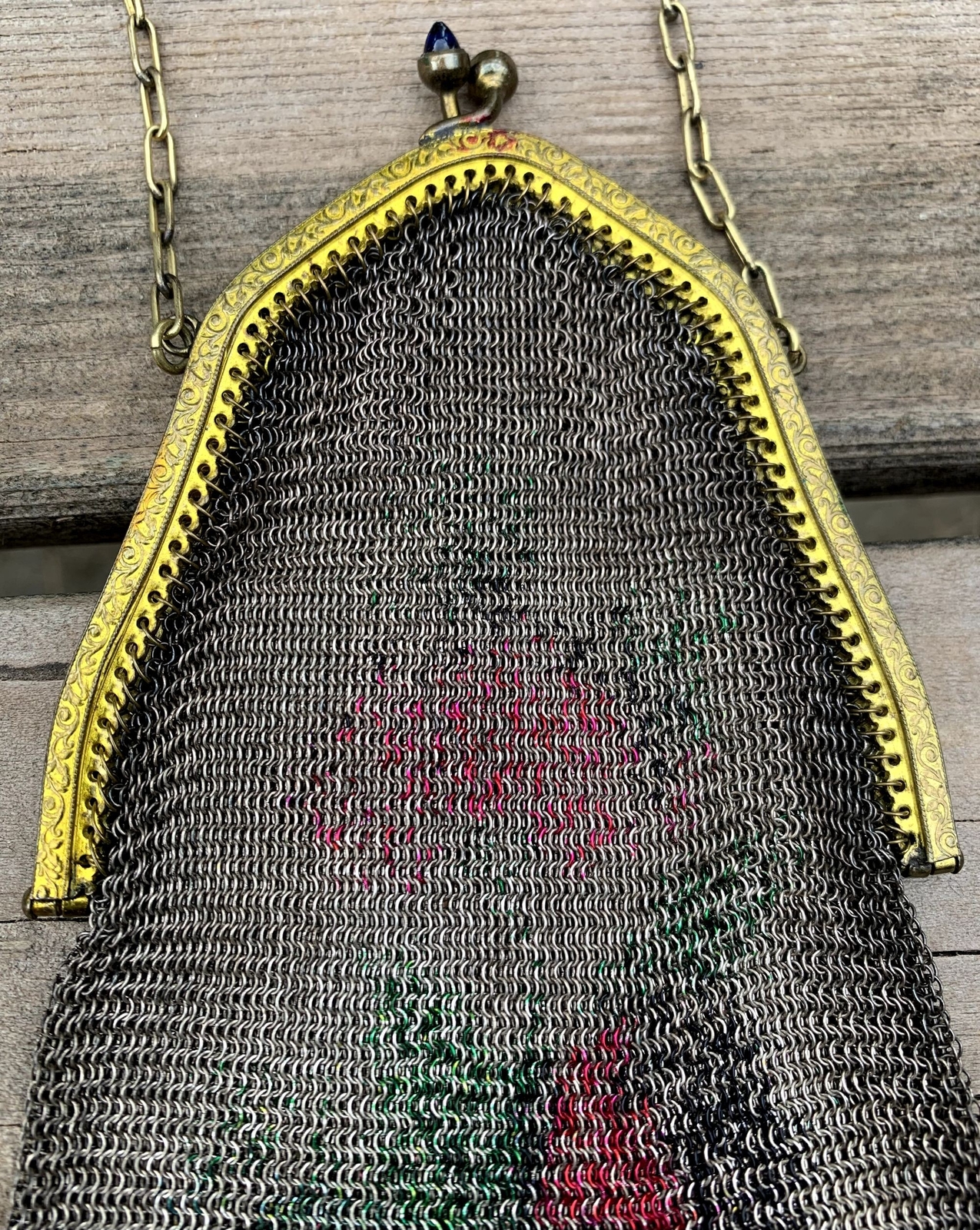 Vintage Fine Chain Mail Kiss Lock Purse (P1083) - Gem