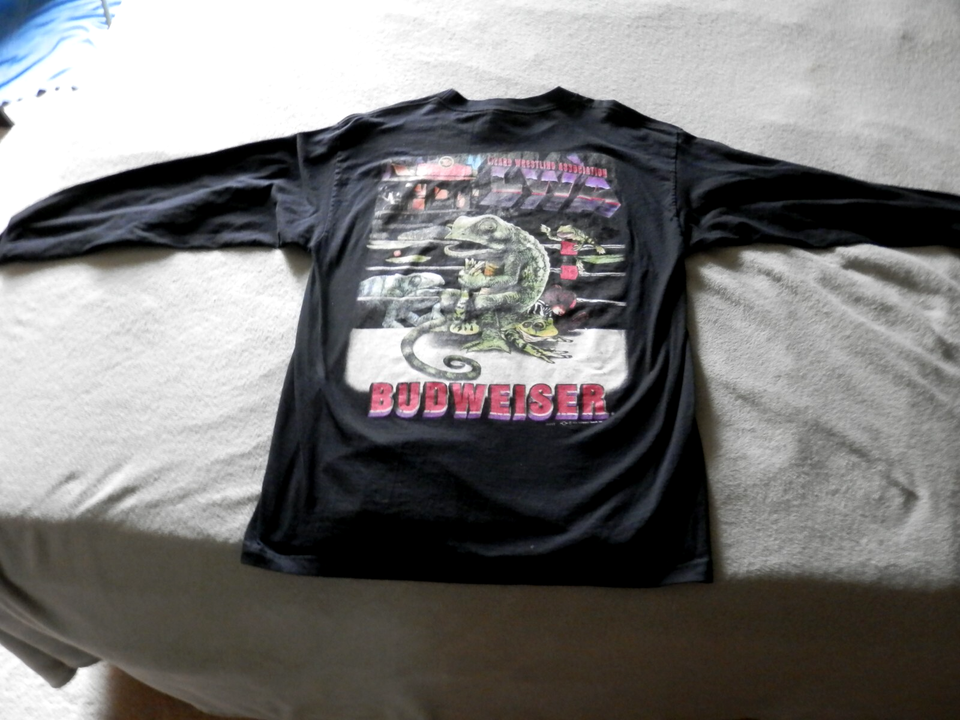 VTG NEW Budweiser '98 WWE Wrestling Ankle Lock Lizard LWA T-Shirt L ...