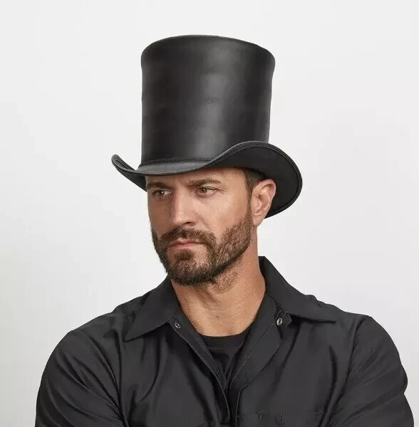 Black Leather Hat Plain Band Topper Top Hat Steampunk Leather Hat ...