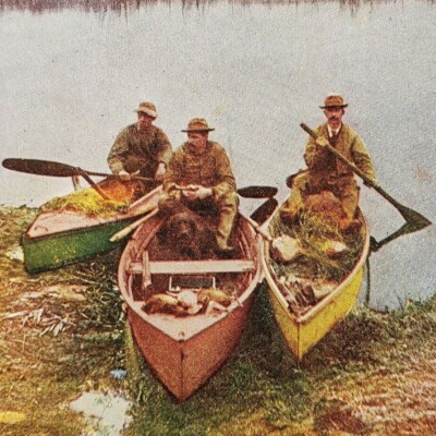 Duck Hunters Canoe Boat Stereoview c1905 Hunting Dog Marsh Bog Paddling ...