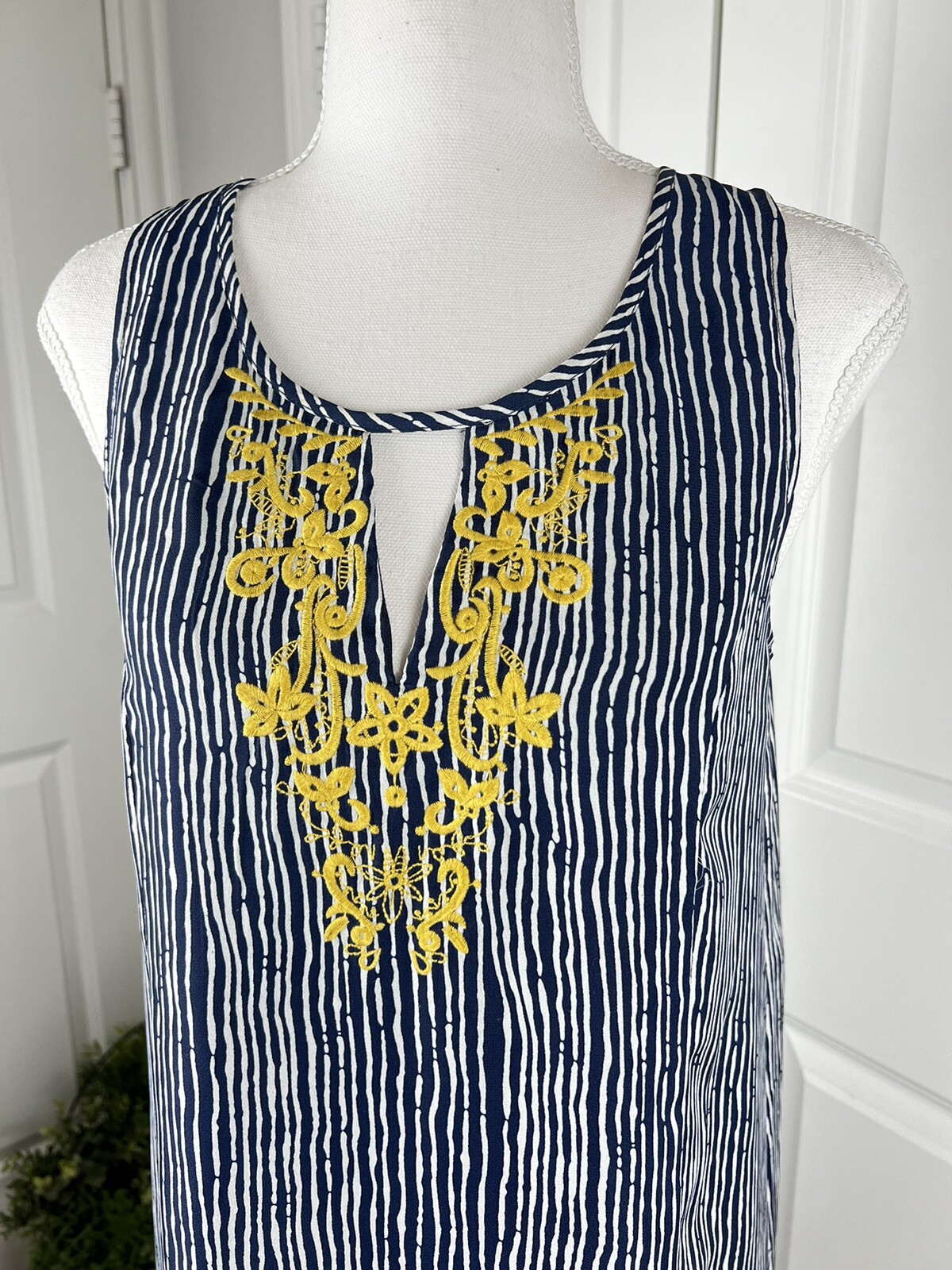 THML Anthropologie Navy & White Striped Shift Dress Sleeveless ...