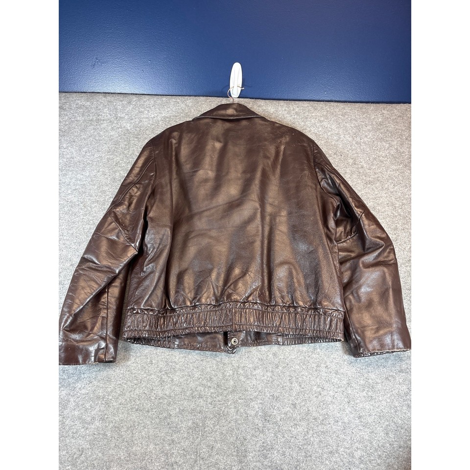 Vintage 60s Devon Chicago Police Leather Biker Jacket Mens Large Brown ...