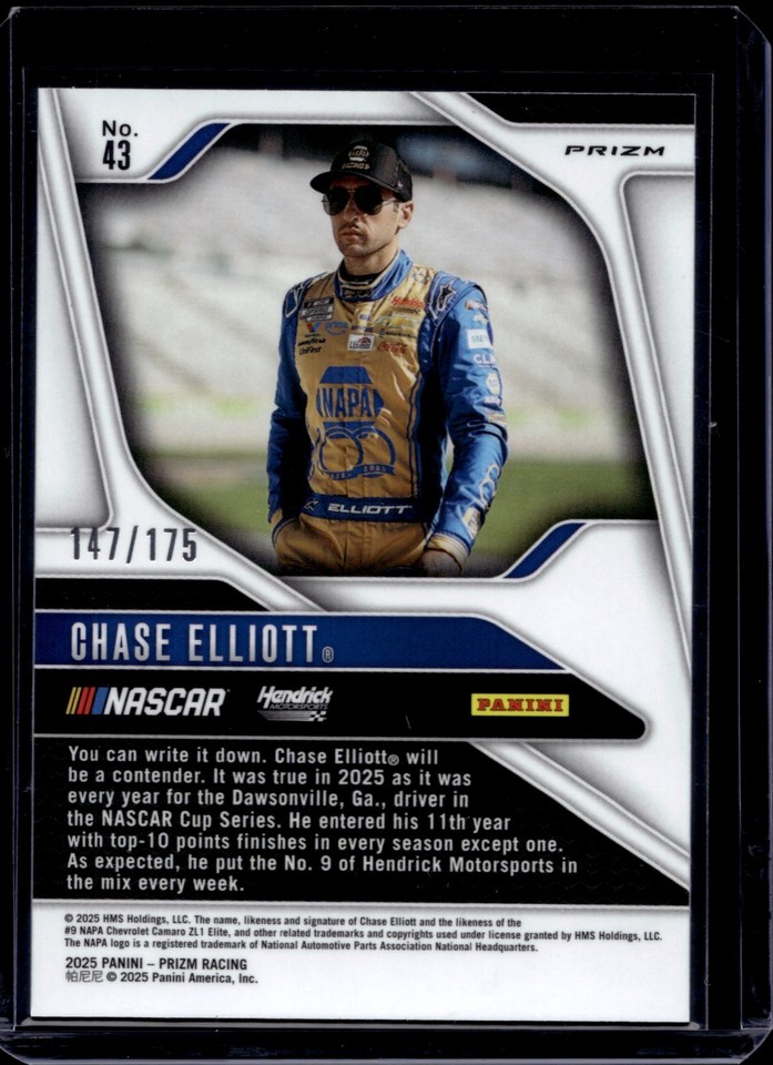 2025 Panini Prizm NASCAR Racing #43 Chase Elliott Red Power Prizm #147/ ...