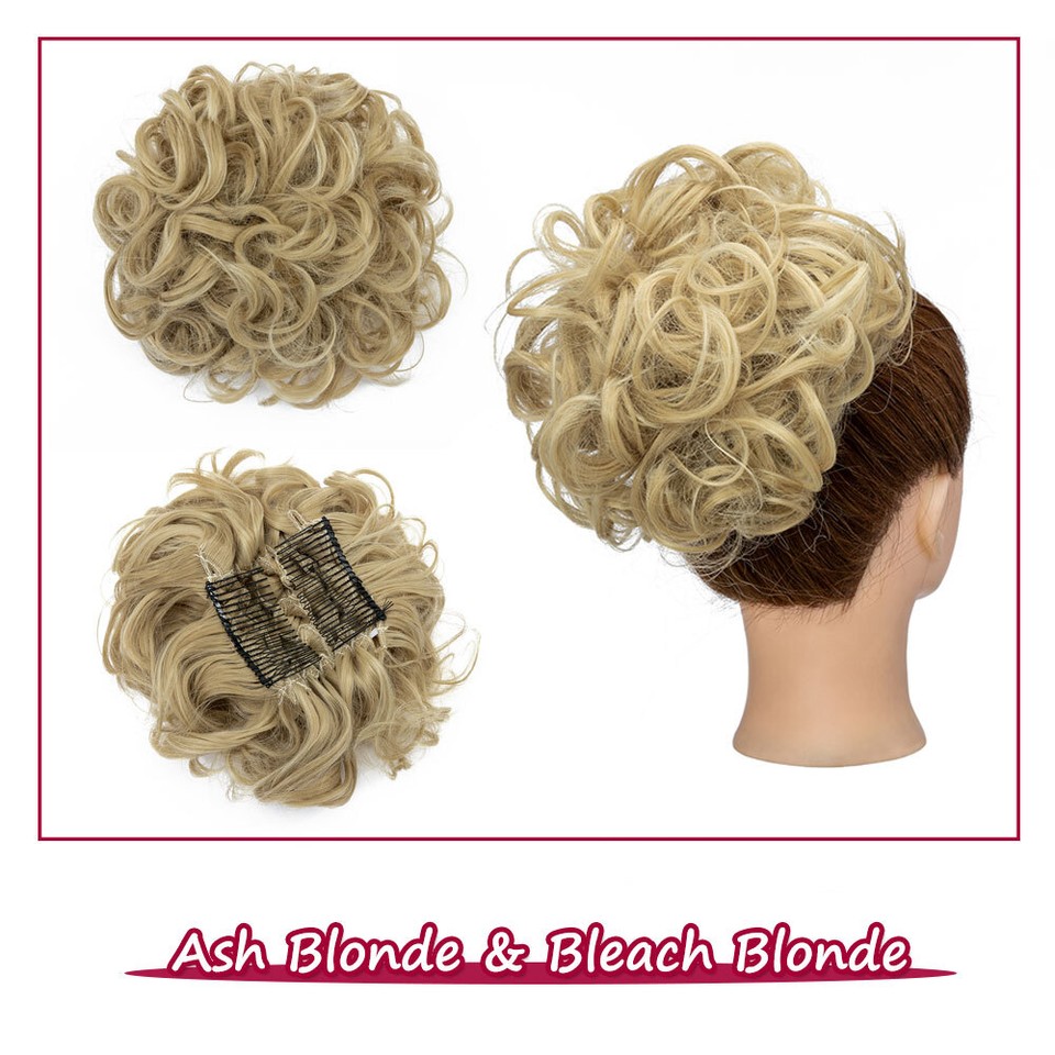 100% Real THICK Curly Chignon Messy Bun Updo Cover Clip in Hair ...