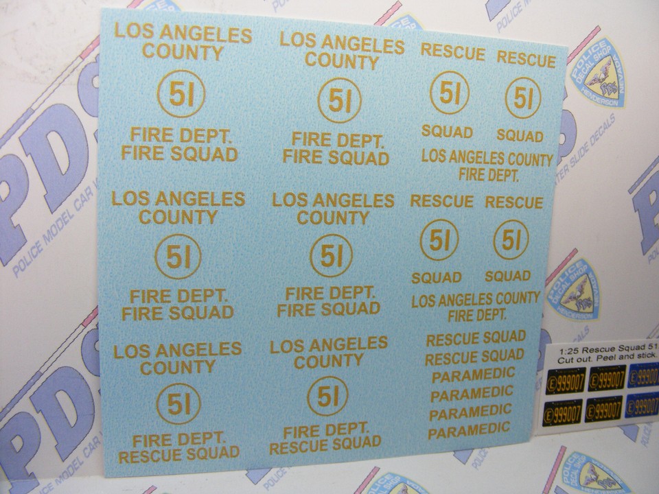 Rescue 51 Squad 51 Water Slide Decals for 1/24 1/25 Model Vehicles | eBay